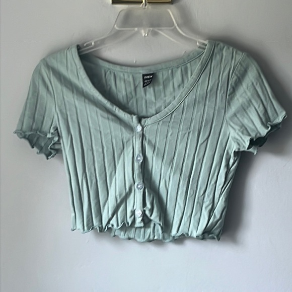 SHEIN | Tops | Sage Green Button Up Crop Top | Poshmark